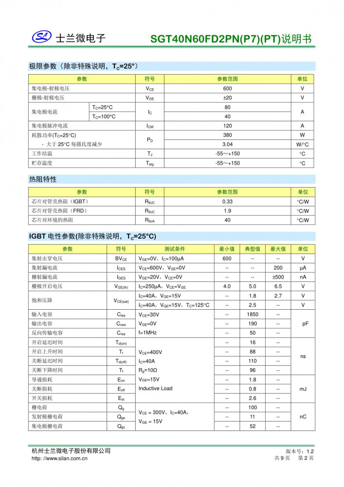 SGT40N60FD2PN datasheet page 2