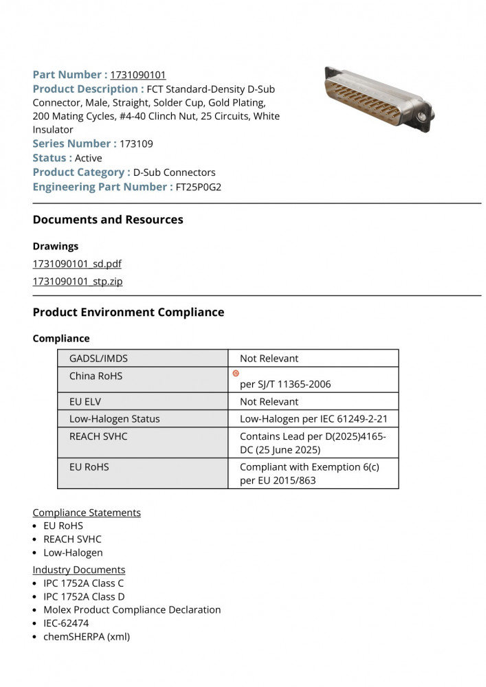 MOLEX 1731090101 technical document page 1