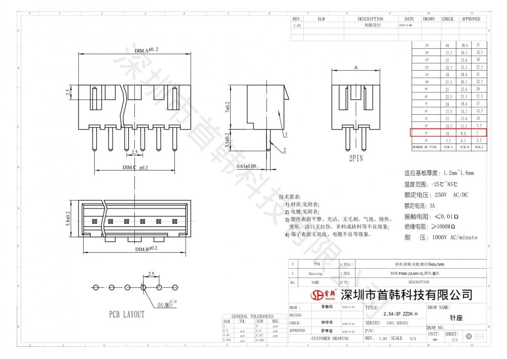 2.54-3P ZZDK-H specification page 1
