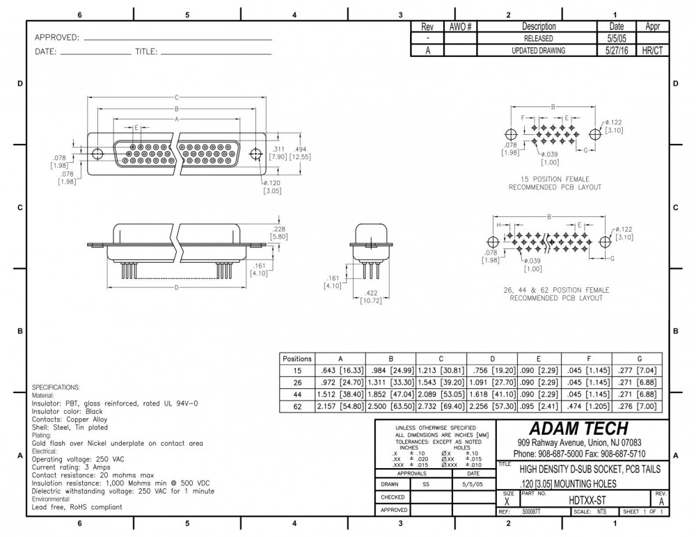 ADAM TECH HDT15-ST technical drawing preview