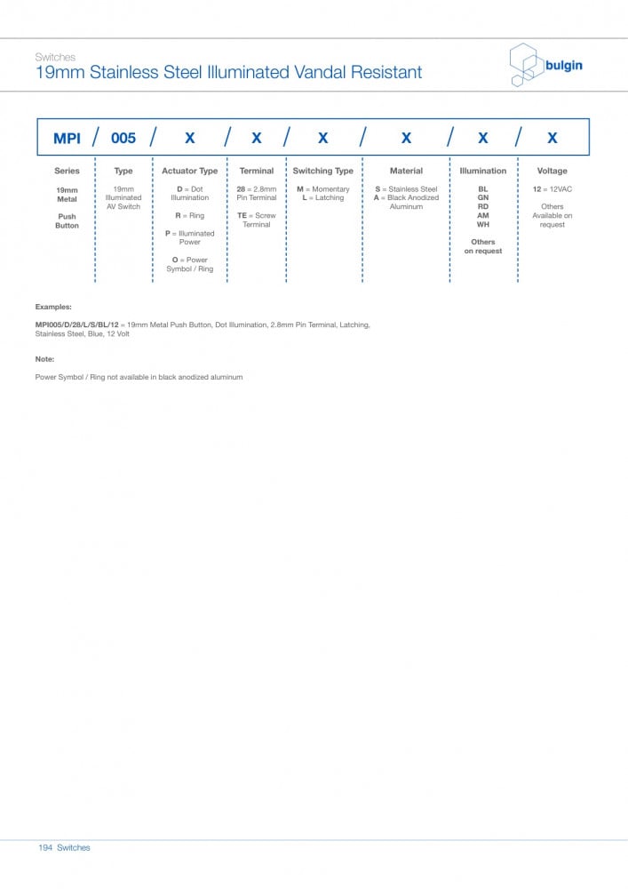 Bulgin MPI005 specifications and terminal layout