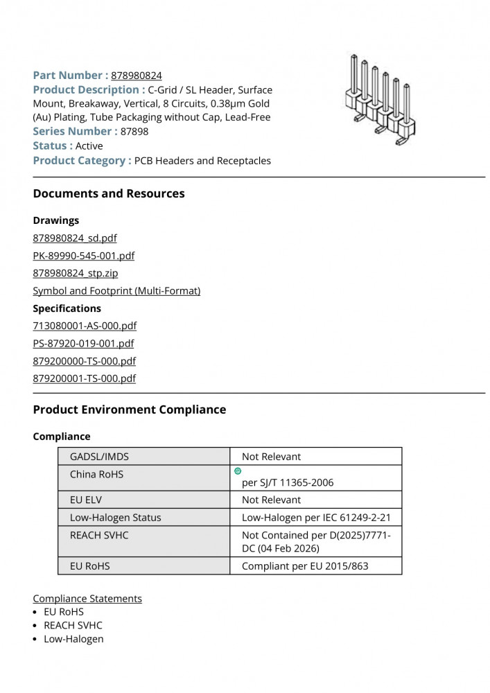 Molex 878980824 technical document preview, page 1