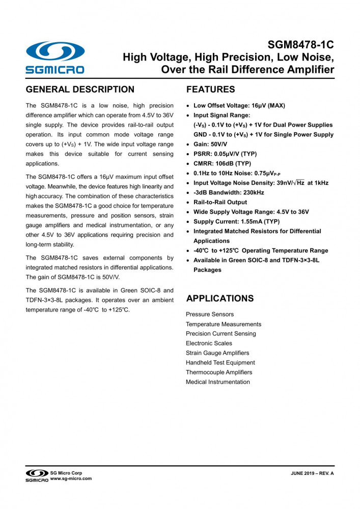 SGM8478-1C datasheet page 1