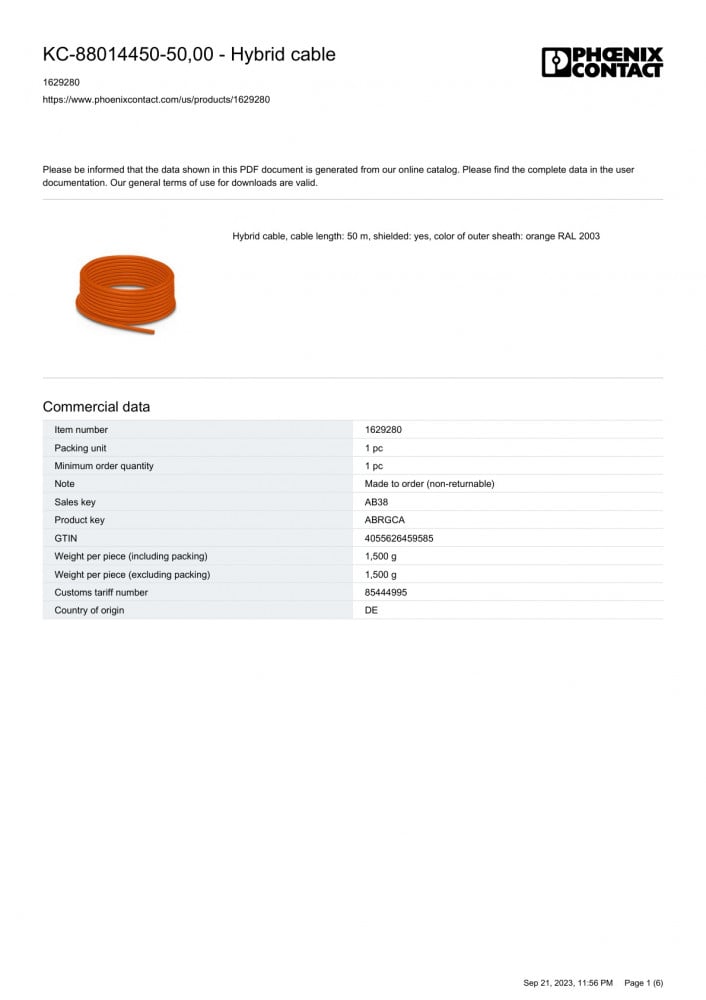 Phoenix Contact 1629280 technical document page 1