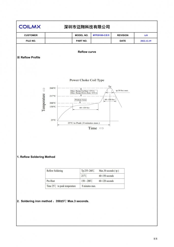 COILMX MTP2918S-C specification sheet page 8