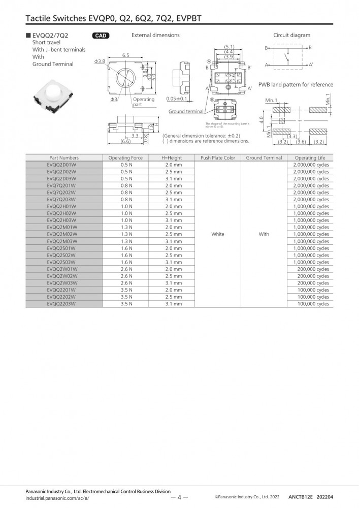 Panasonic tactile switch catalog page 5