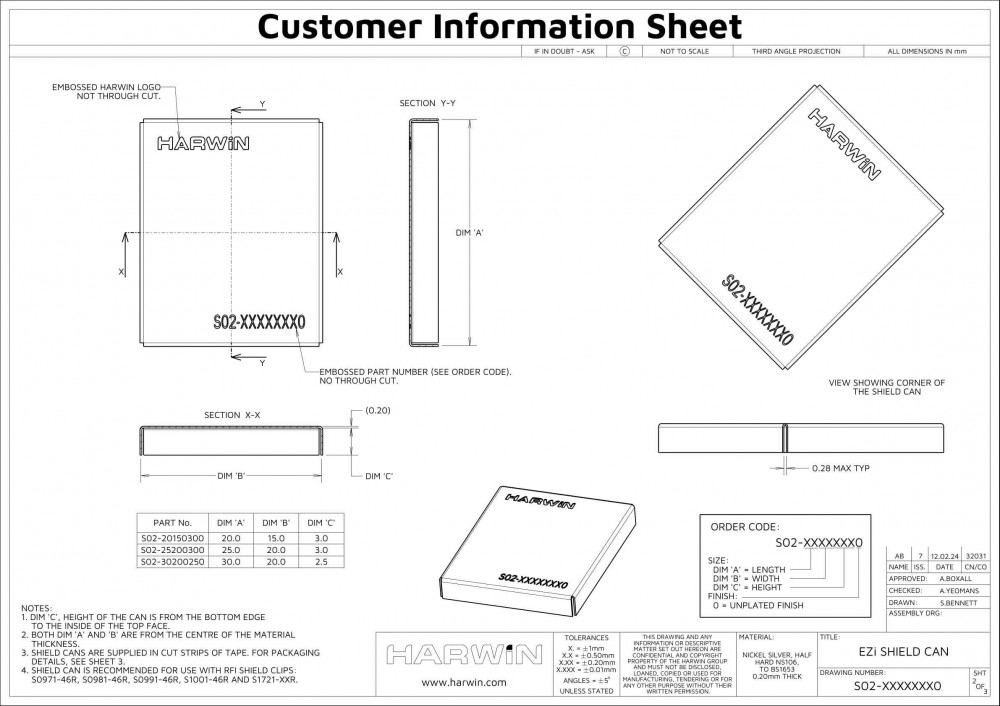 Harwin S02-20150300 technical drawing page 1