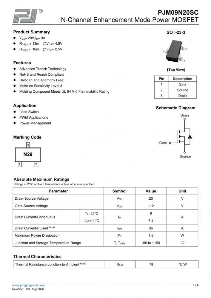 PJM09N20SC datasheet page 1
