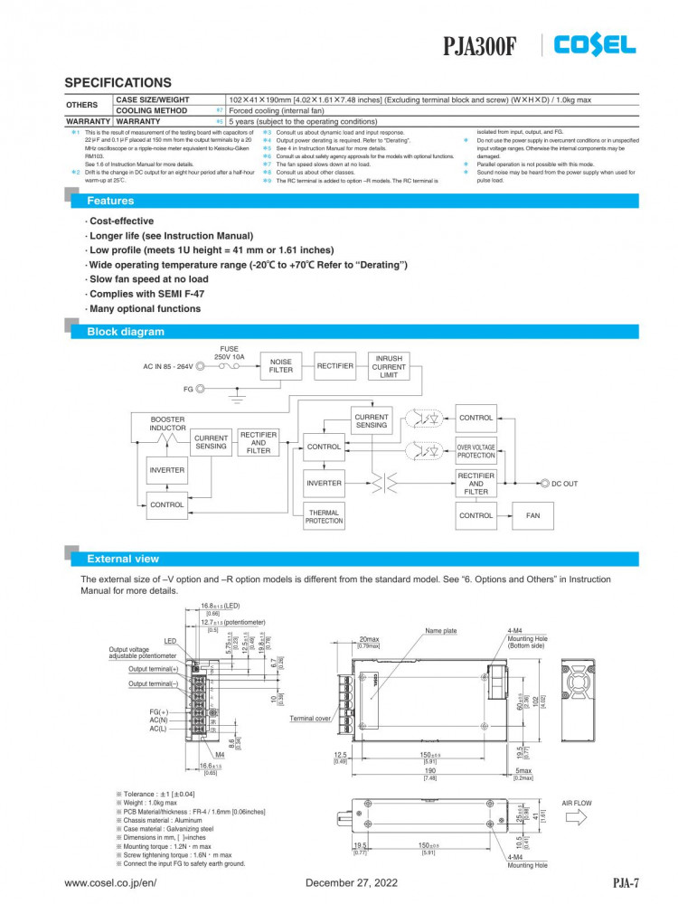 Cosel PJA series datasheet page 7