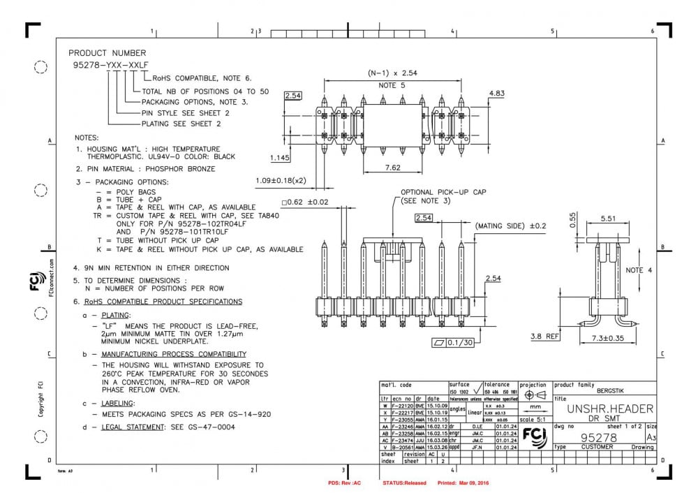 Amphenol 95278 BERGSTIK drawing sheet 1