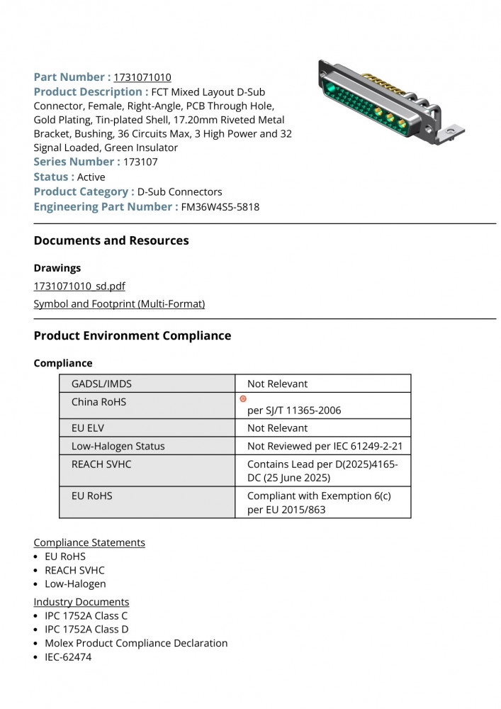 MOLEX 1731071010 technical drawing page 1