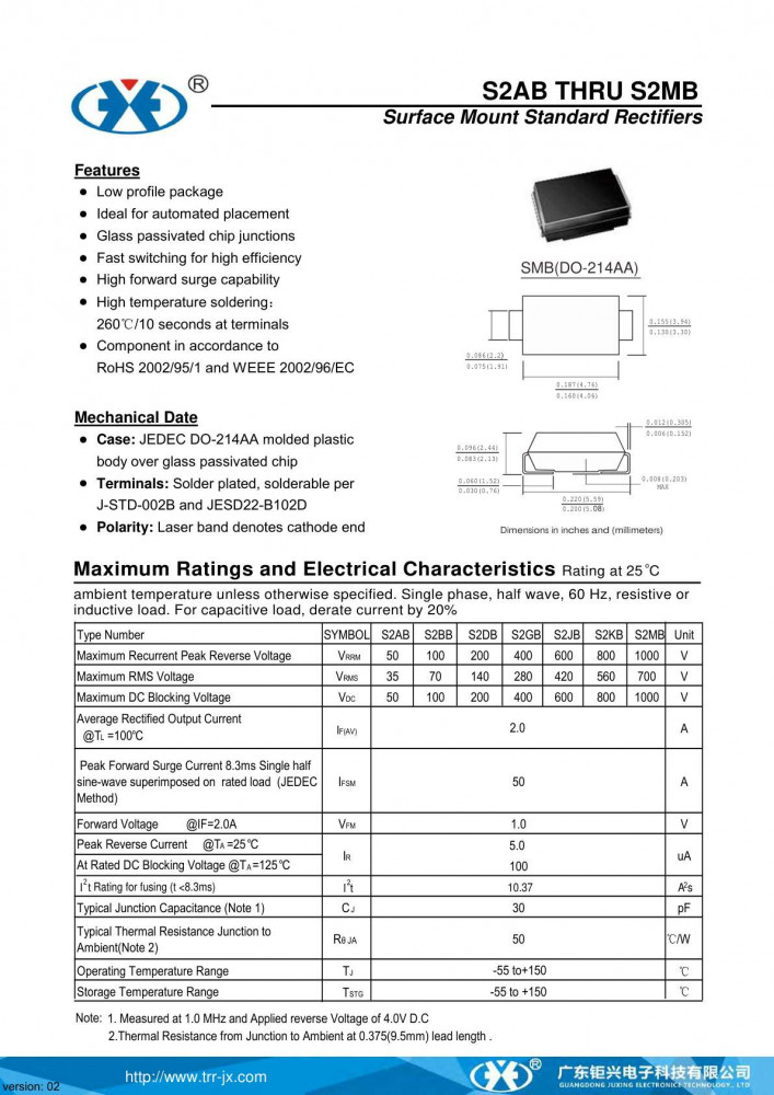 JUXING S2MB datasheet page 1