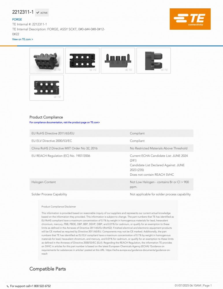 TE Connectivity 2212311-1 document page 1