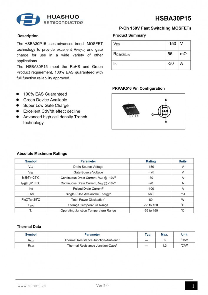 HSBA30P15 datasheet page 1
