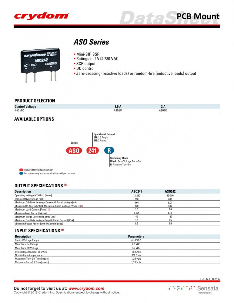 Sensata ASO242 datasheet page 1