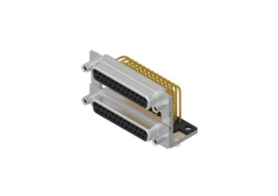 D-SUB Dual Port • Dual port 25-pos. /25-pos. • Dual port socket upper / Socket bottom • Solder pin angled .750