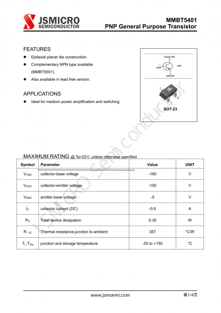 MMBT5401 datasheet page 1