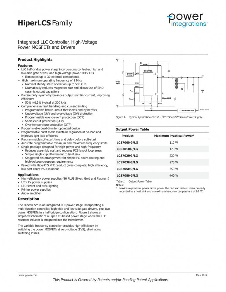LCS708HG technical document page 1