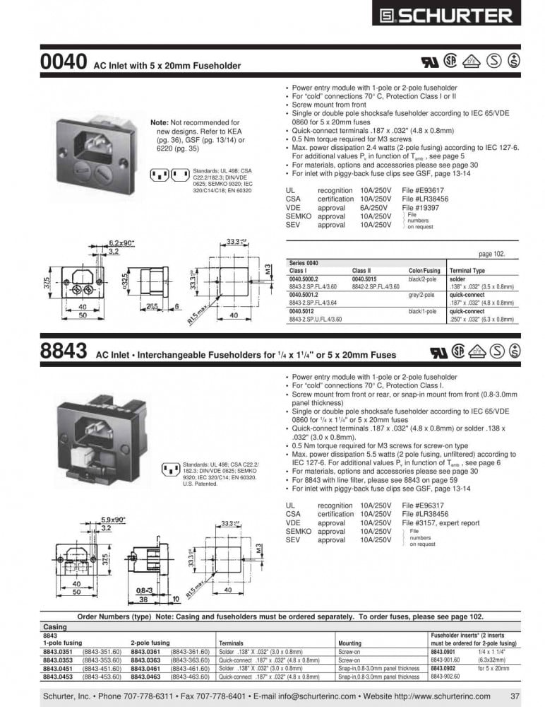 SCHURTER 8843 series technical document page