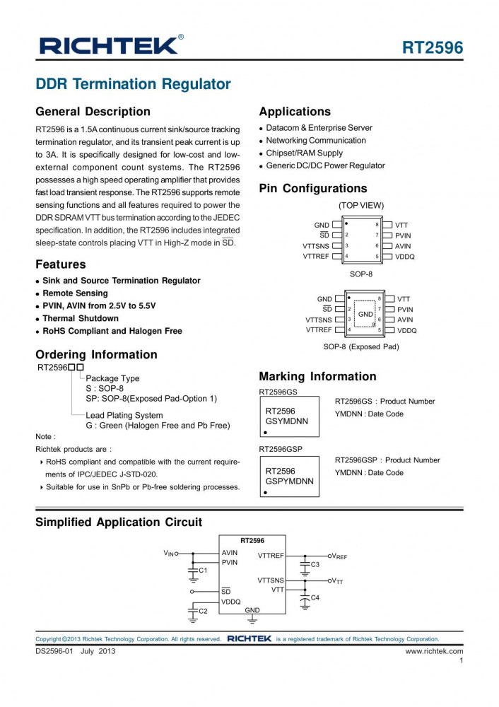 RT2596 datasheet page 1