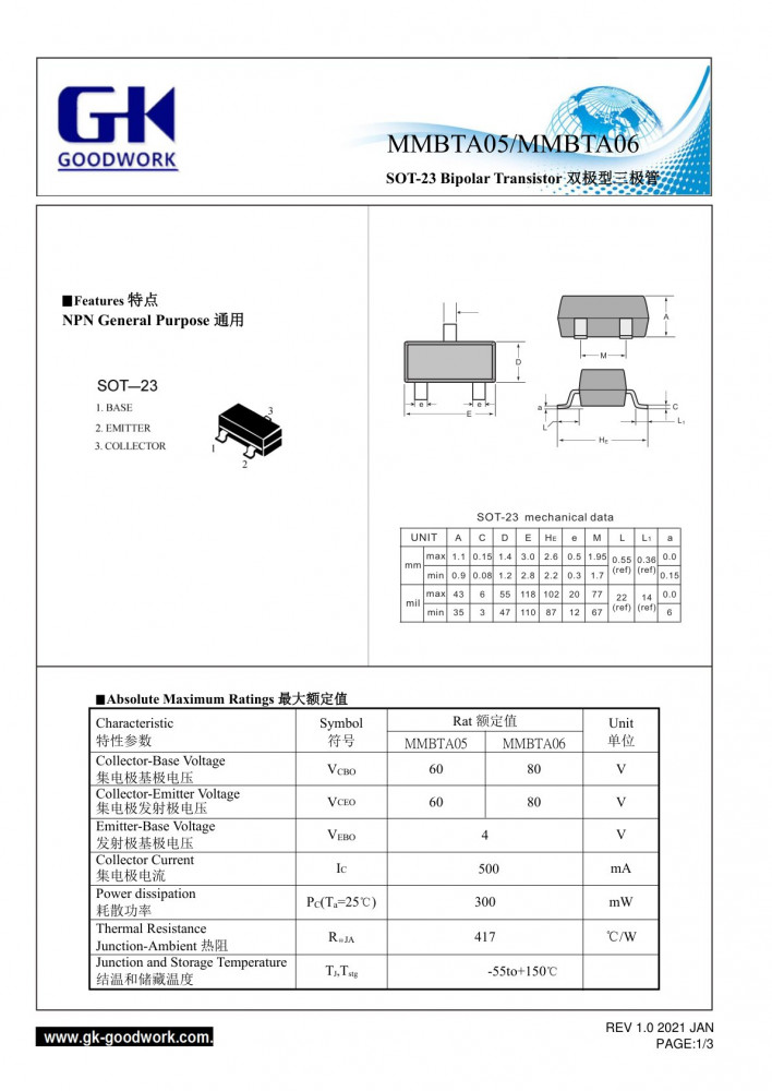 GOODWORK MMBTA05 datasheet page 1