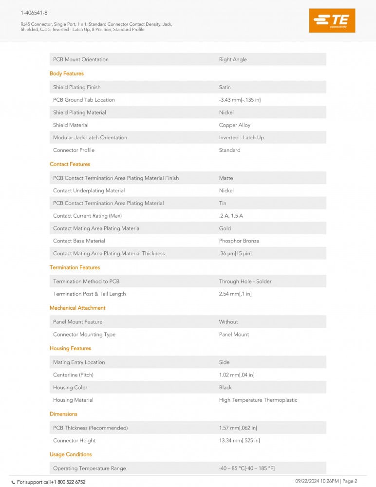 TE Connectivity 1-406541-8 technical document page 2