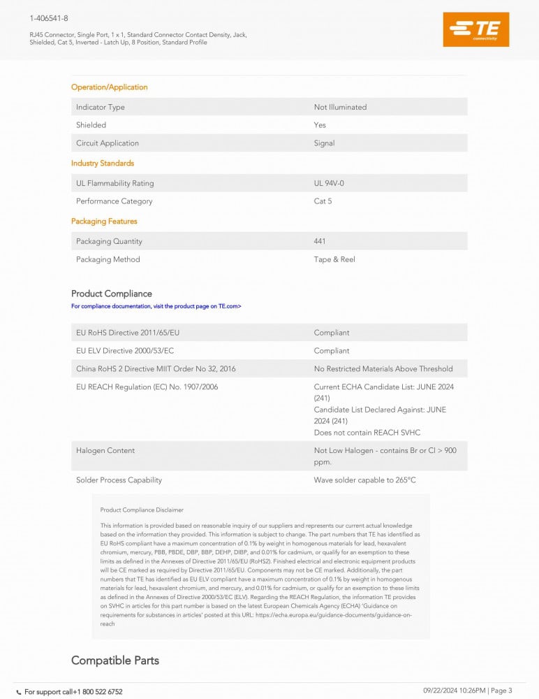 TE Connectivity 1-406541-8 technical document page 3