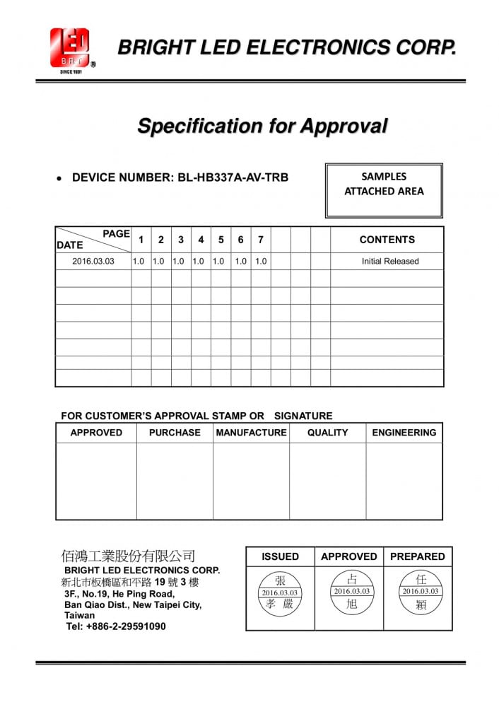 BL-HB337A-AV-TRB datasheet page 1