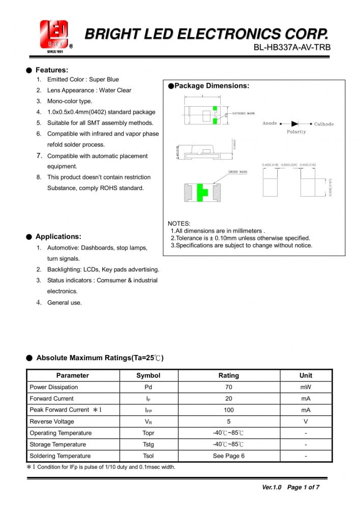 BL-HB337A-AV-TRB datasheet page 2