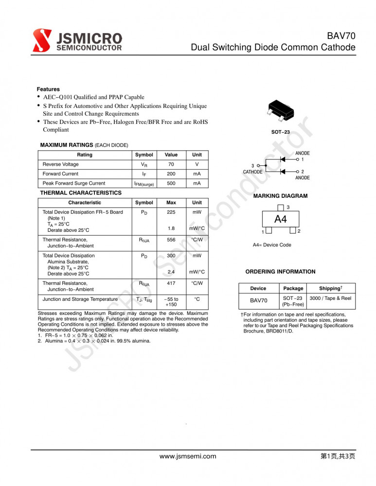 BAV70 datasheet page 1