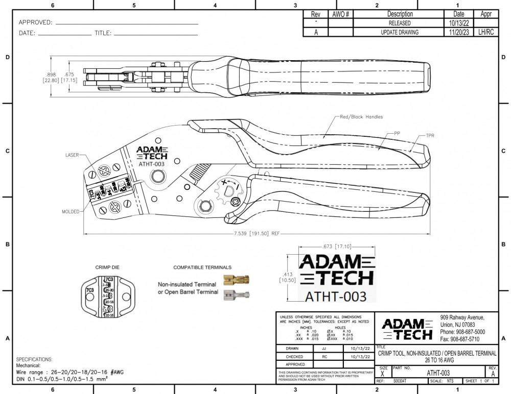 ADAM TECH ATHT-003 crimp tool drawing preview