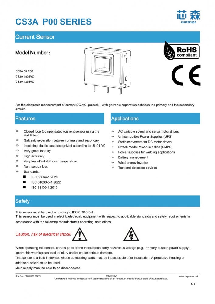CS3A P00 datasheet page 1