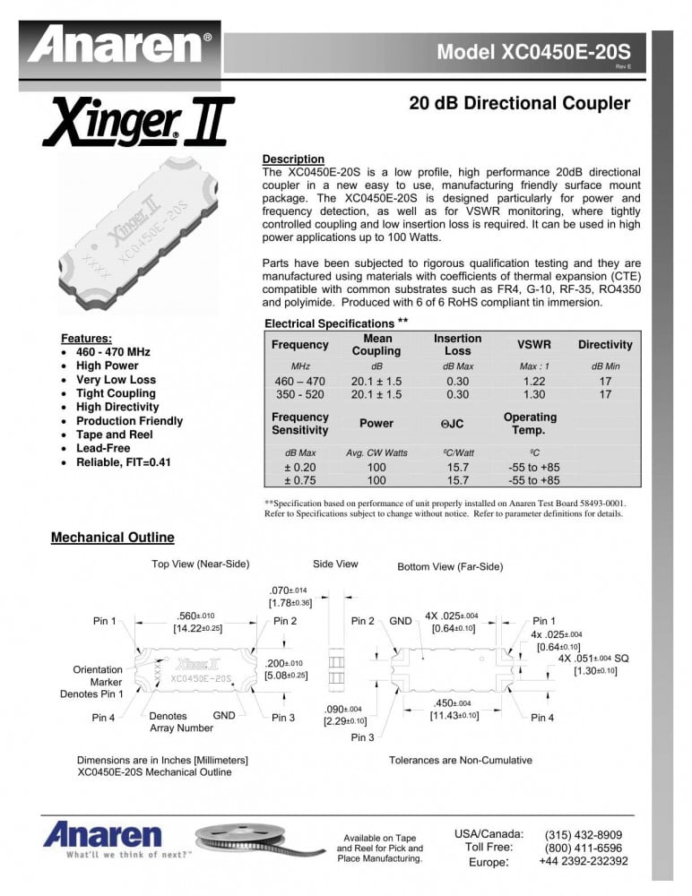 XC0450E-20S datasheet page 1