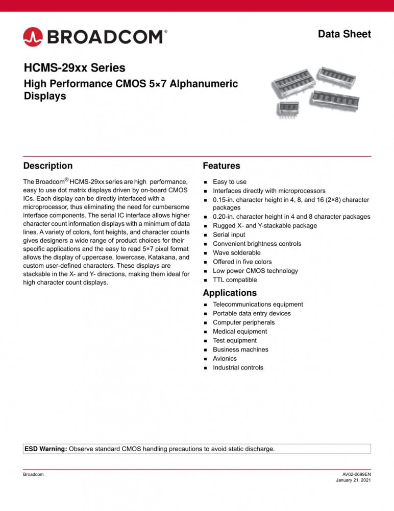 HCMS-2974 datasheet page 1