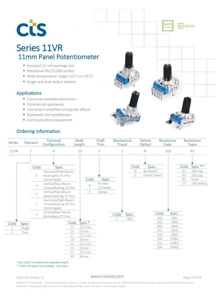 CTS 11VR datasheet page 1