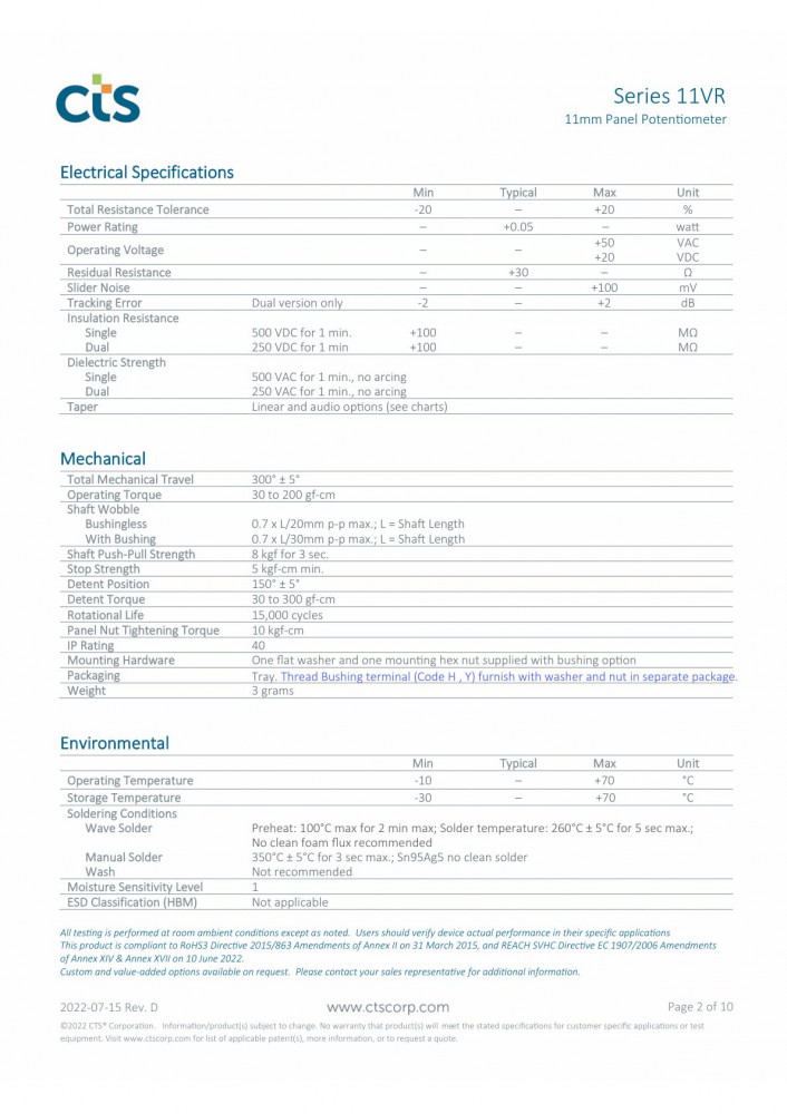 CTS 11VR datasheet page 2