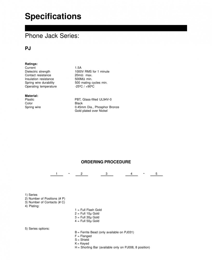 On-Shore Tech PJ006 series document page 2