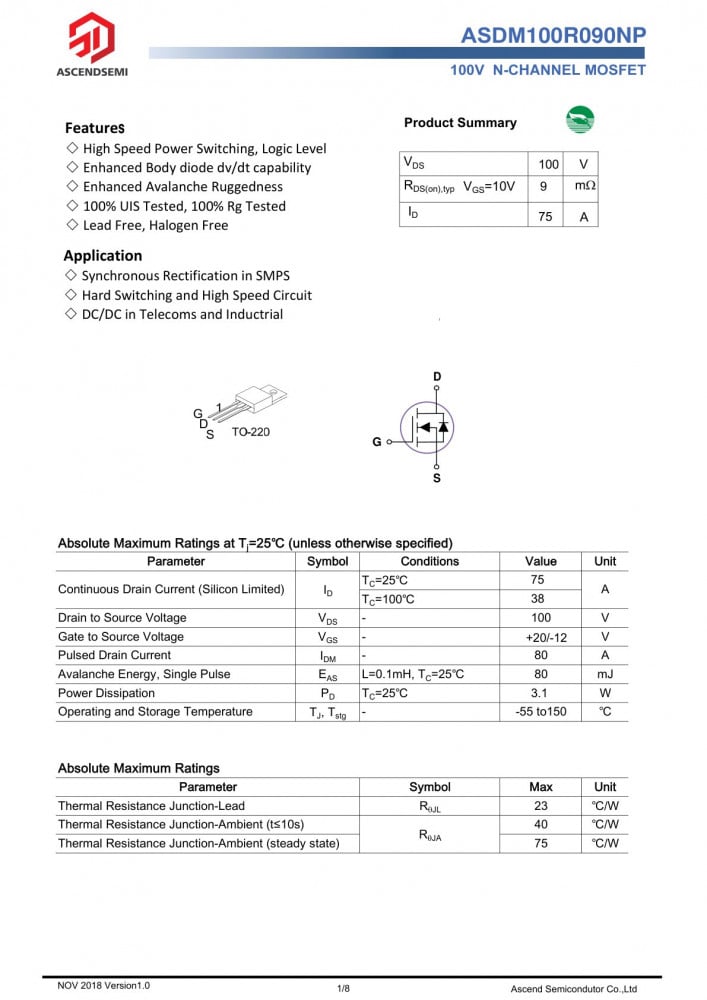 ASDM100R090NP-T datasheet page 1