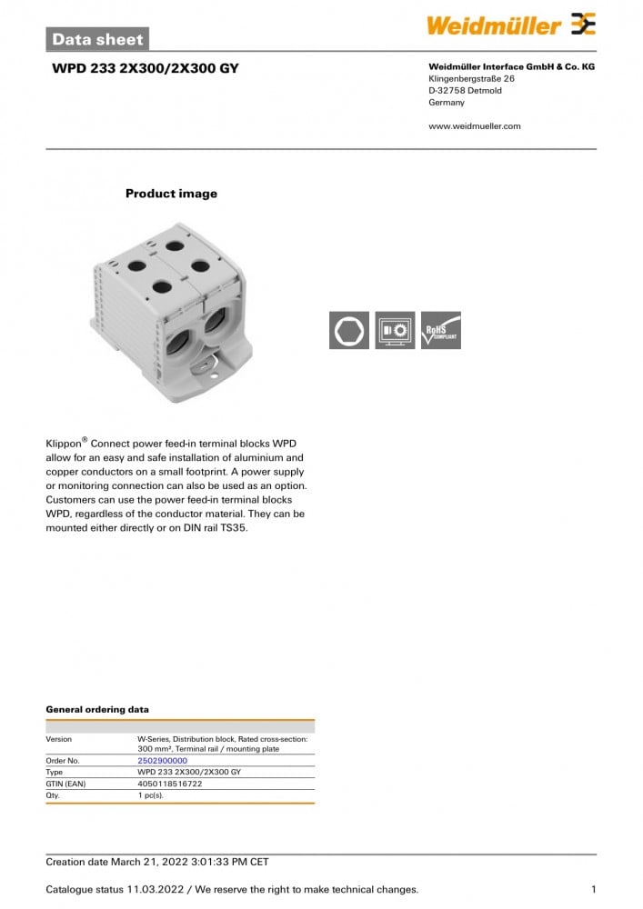 WEIDMULLER WPD 233 product documentation page 1