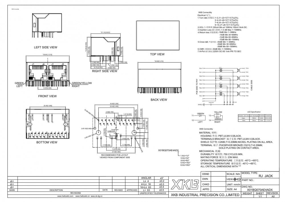 XKB Connection X01BQ070AE4AD3 technical drawing