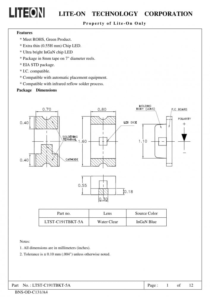 LTST-C191TBKT-5A datasheet page 2