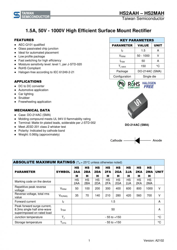HS2BAH datasheet page 1