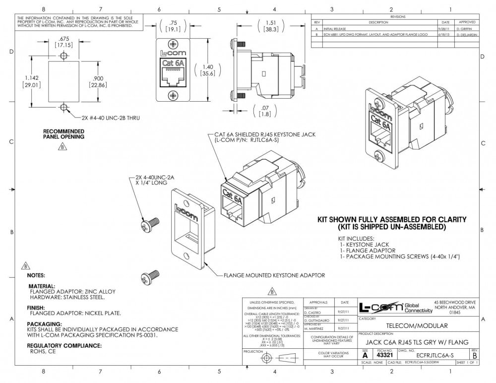 L-com ECFRJTLC6A-S technical drawing preview