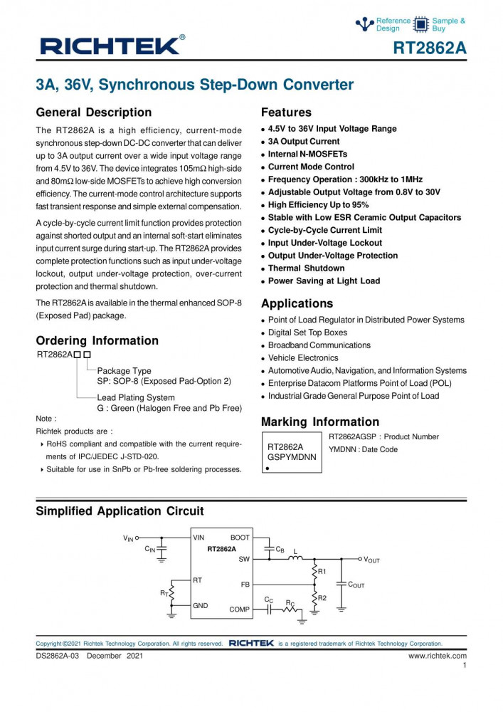 RT2862A datasheet page 1