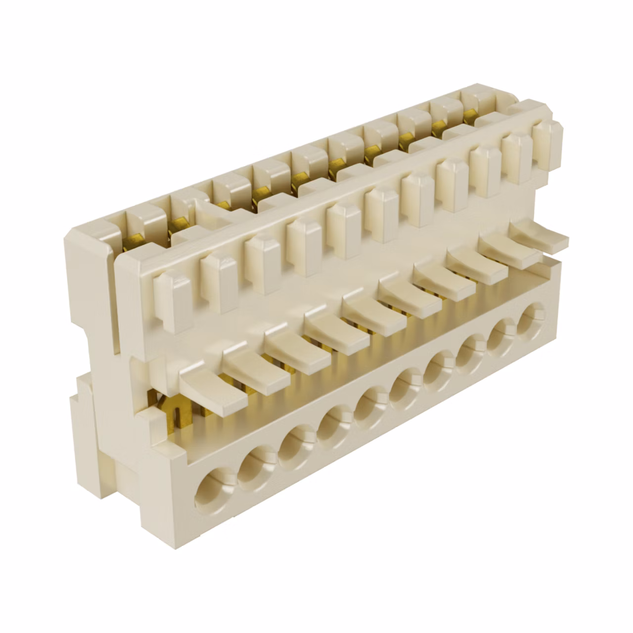 Appli-Mate RAST 2.5 Connector, 2.50mm Pitch, Female, 7 Circuits, Positions A and H Removed, Polarizing Rib Between 2/3, Locking Pips, Slotted Endwalls, Tin Plating