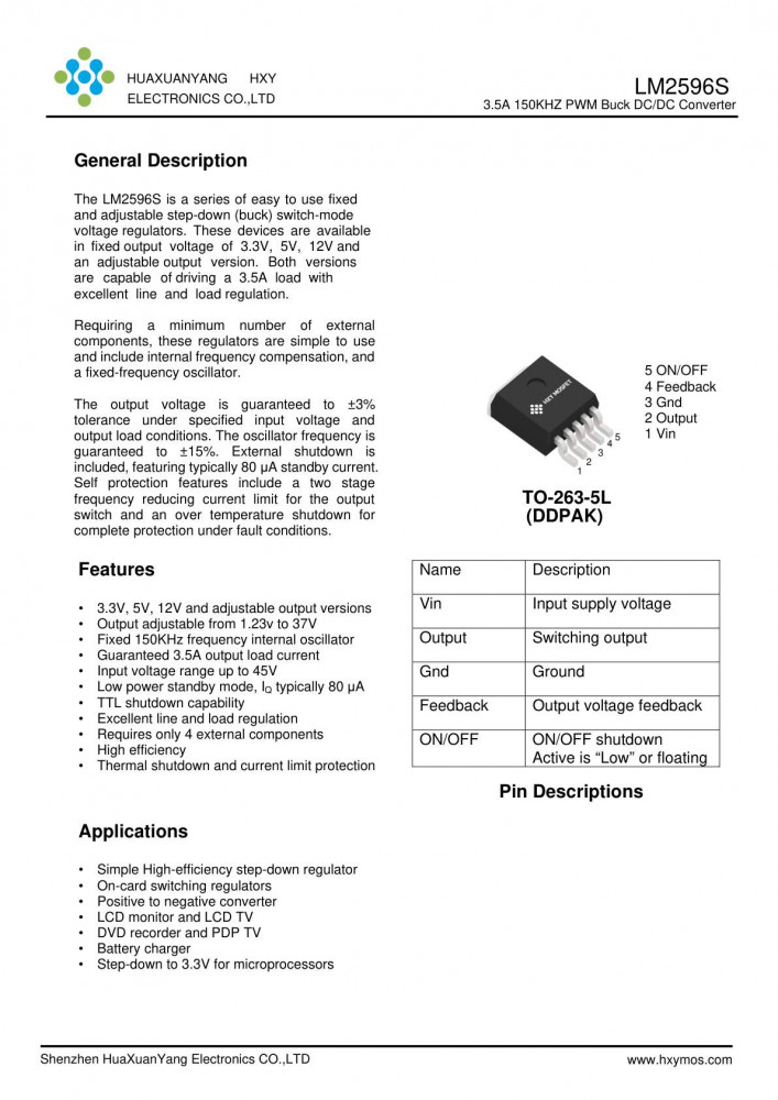 LM2596S-3.3-HXY datasheet page 1