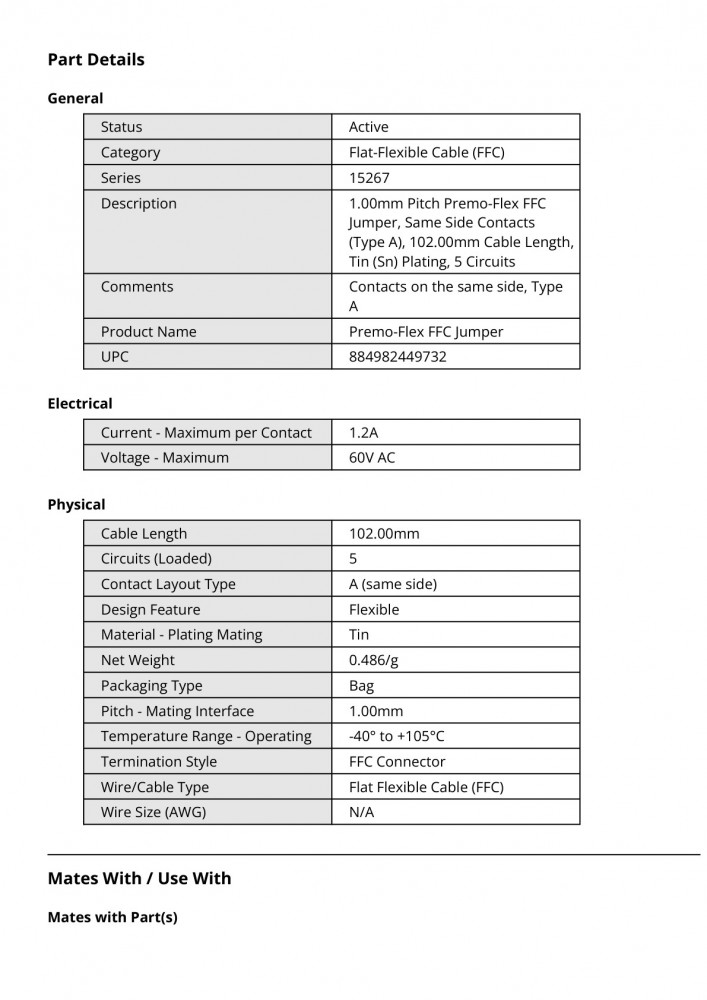 MOLEX FFC family specification, page 2