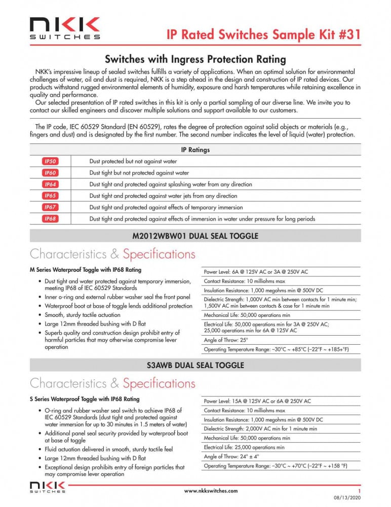 KIT31-IP rated switches technical document page 1