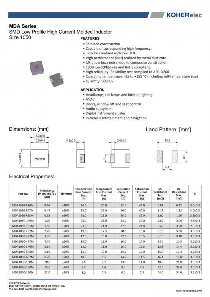 MDA series product features and application information