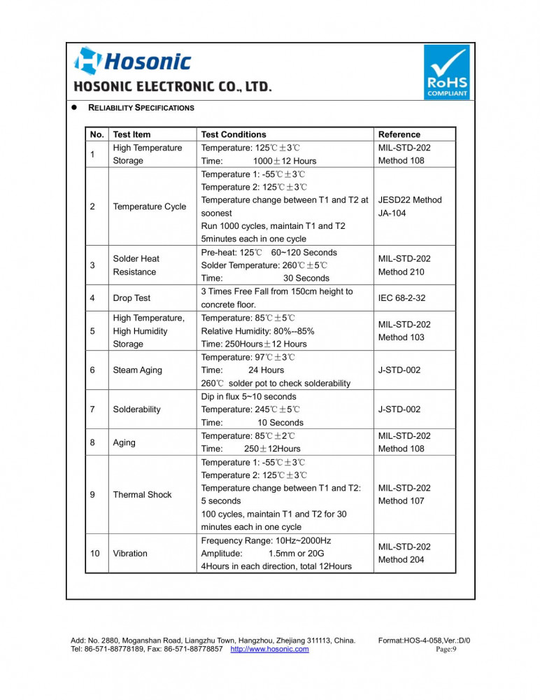 HOSONIC E3SB27E0X0012E specification page 9